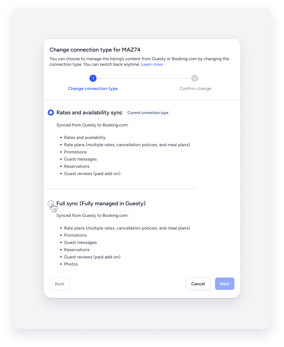 Switching the connection type for a Booking.com listing – Guesty Help Center